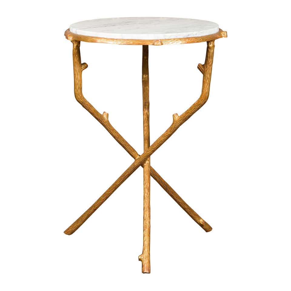 French Vintage Gilt Metal Side Table with Faux Bois Style Legs and ...