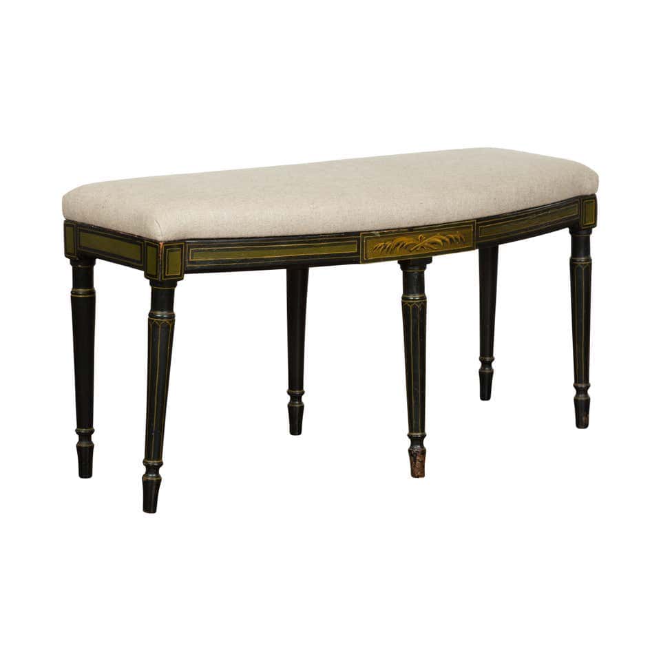 English 1820s Regency Period Black Bench with Painted Foliage and New ...