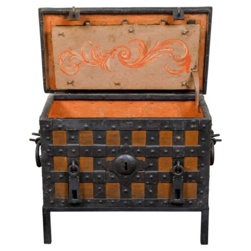 18th Century English Two-Toned Wrought Iron and Wood Sea Chest on Metal ...