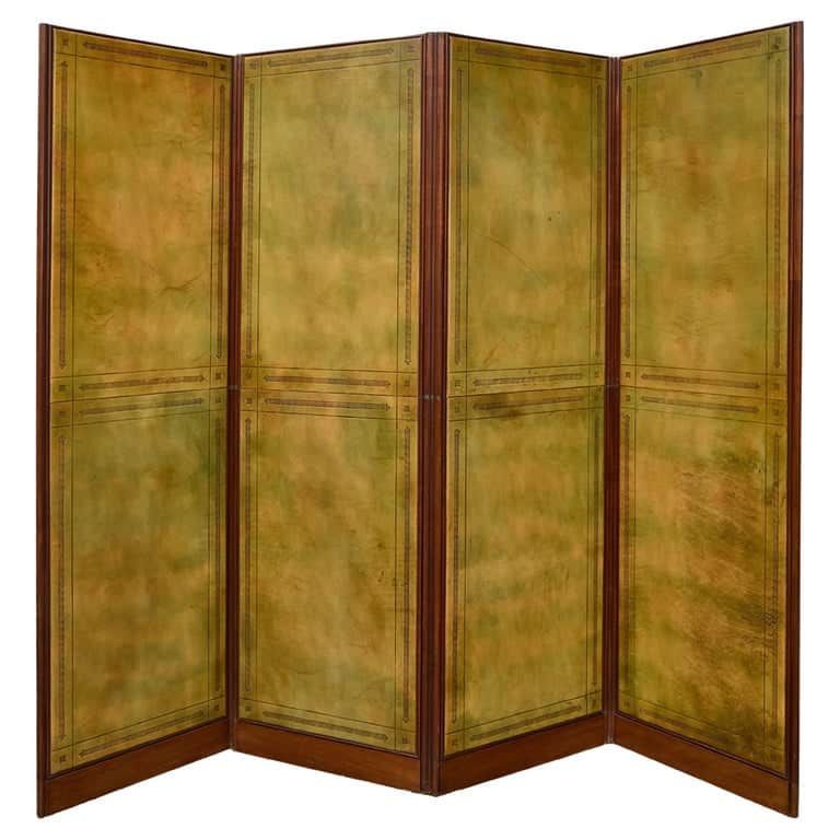 Antique English Leather Four-Panel Room Divider, Early 1900s Decorative ...