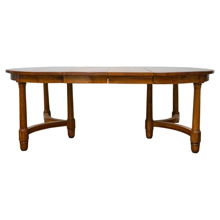 Midcentury English Pine Dining Table with Two Leaves, Round to Oval Top ...