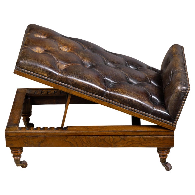 English 19th Century Adjustable Tufted Leather Gout Stool on Casters ...